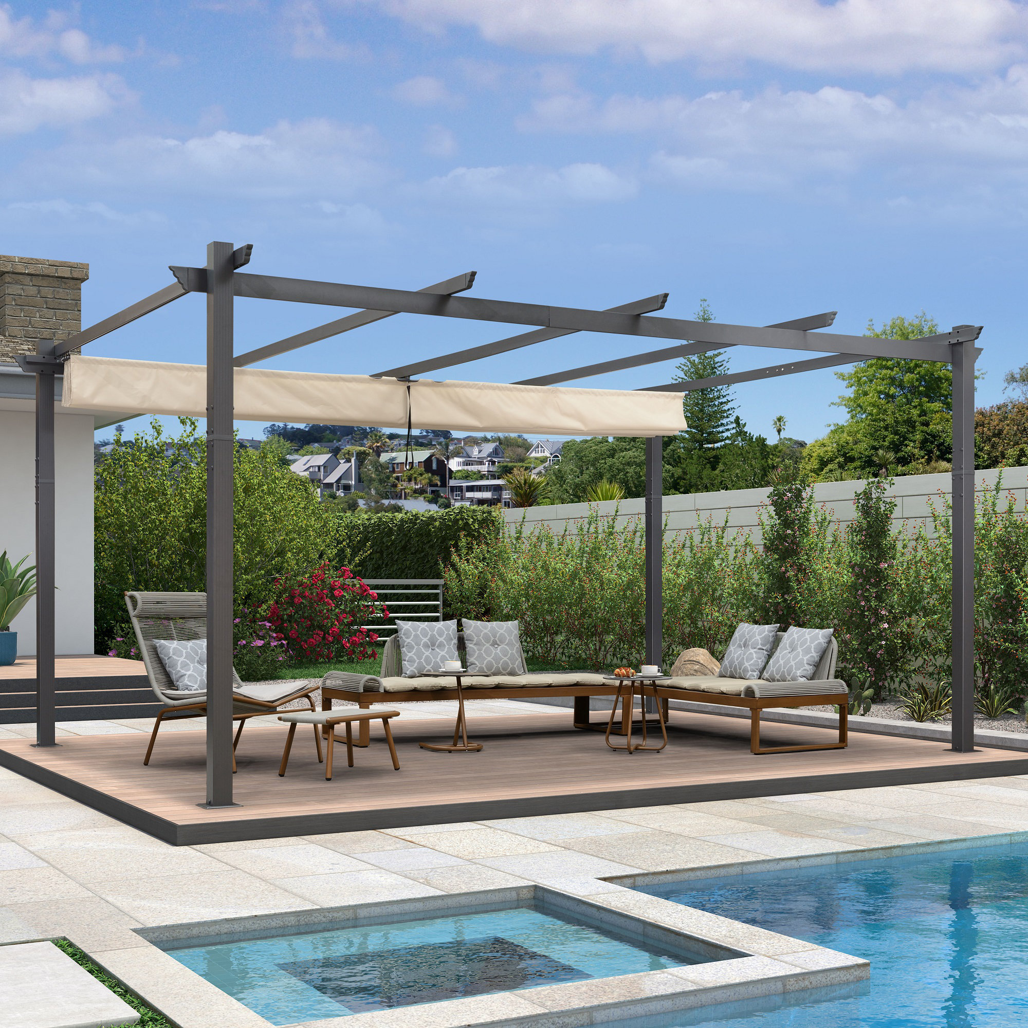 Purple Leaf 16 Ft. W x 12 Ft. D Aluminum Pergola with Canopy | Wayfair