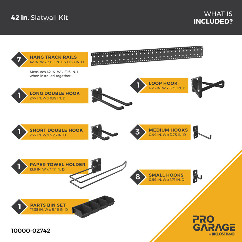 ClosetMaid ProGarage Tool Organizer Slatwall Hang Track Kit, 21.56"H x ...