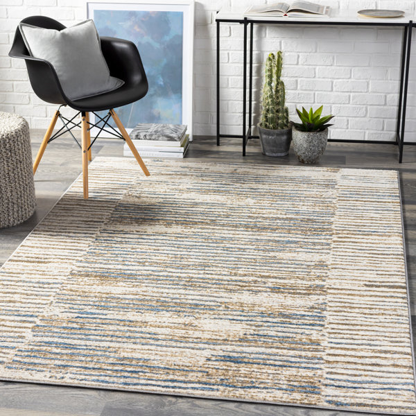 Latitude Run® Flatweave Performance Cream/Light Blue Rug | Wayfair