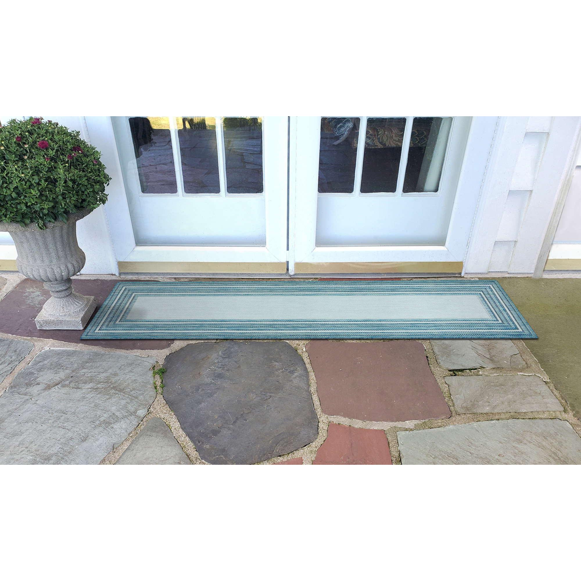 Dovecove Bugbee Machine Woven / Power Loomed Blue Indoor/Outdoor Rug ...