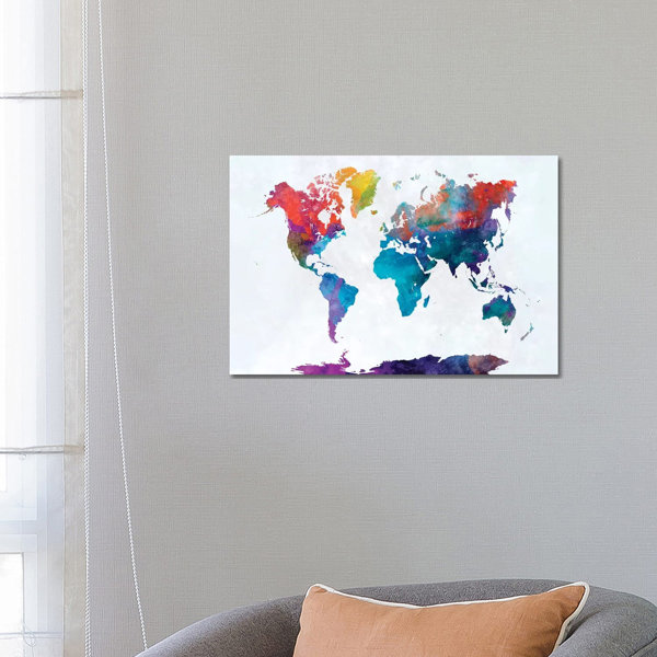 Wayfair Samples World Map in Watercolour XIV by Paul Rommer - Wrapped ...