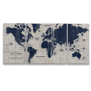 Three Posts™ Old World Map - 3 Piece Graphic Art on Canvas & Reviews ...