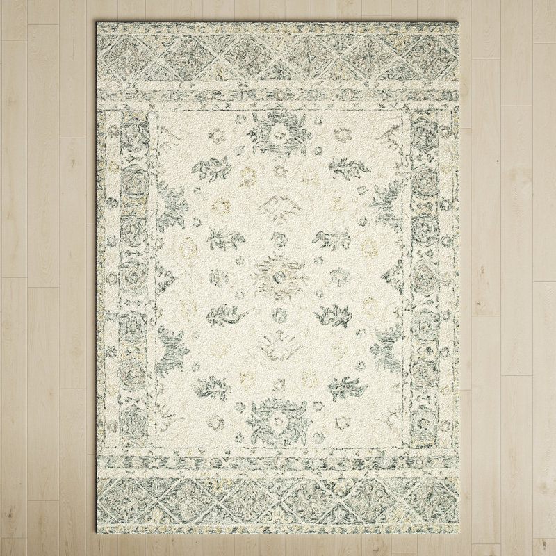 Aden Handmade Wool Ivory/Teal/Goldish/Green Rug & Reviews | Birch Lane