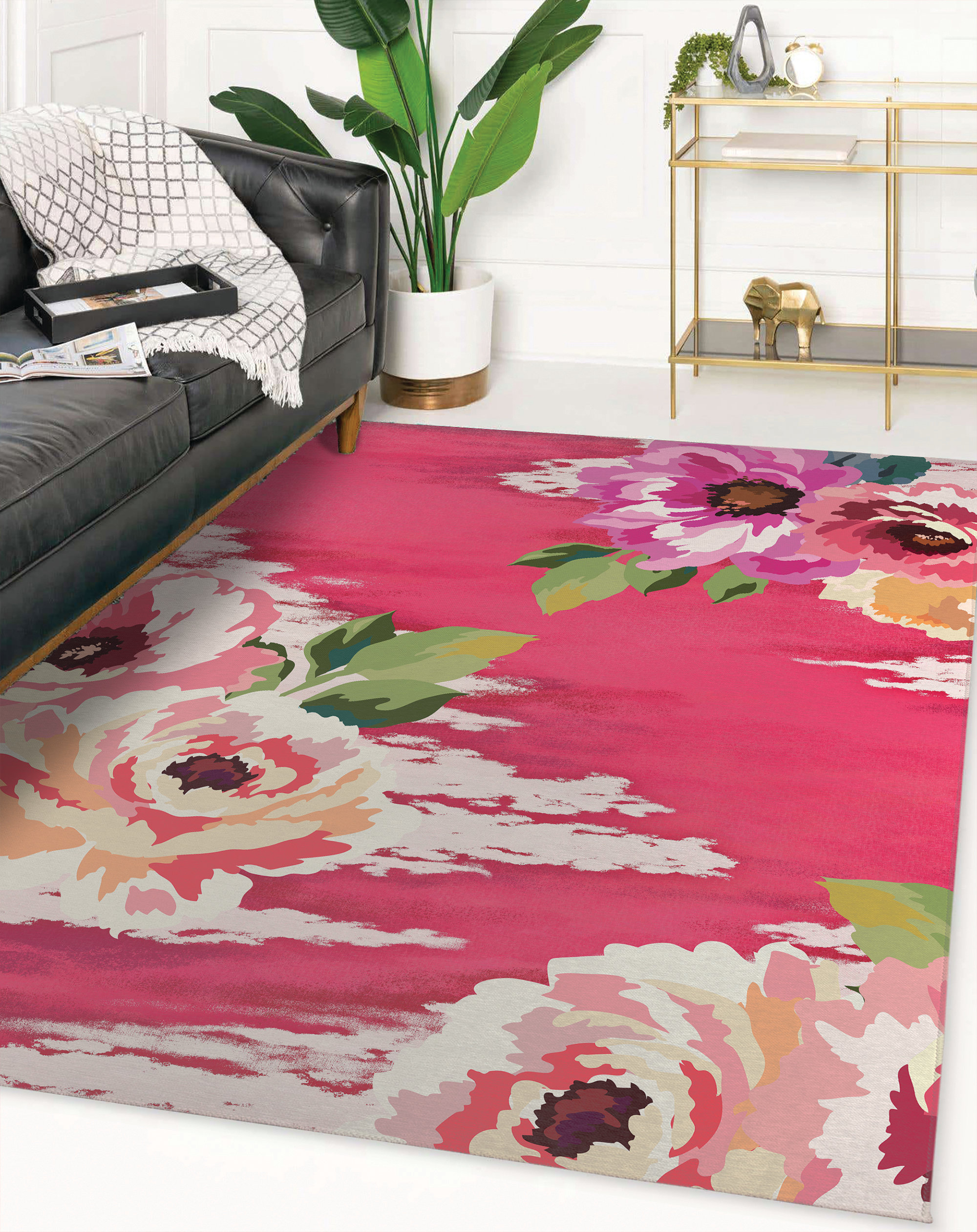 Red Barrel Studio® Yarnelle Floral Machine Woven Polyester Area Rug in ...