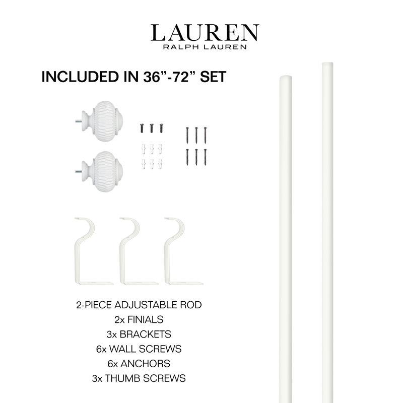 Lauren Ralph Lauren Cayson 1" Window Curtain Rod and Finial Set ...