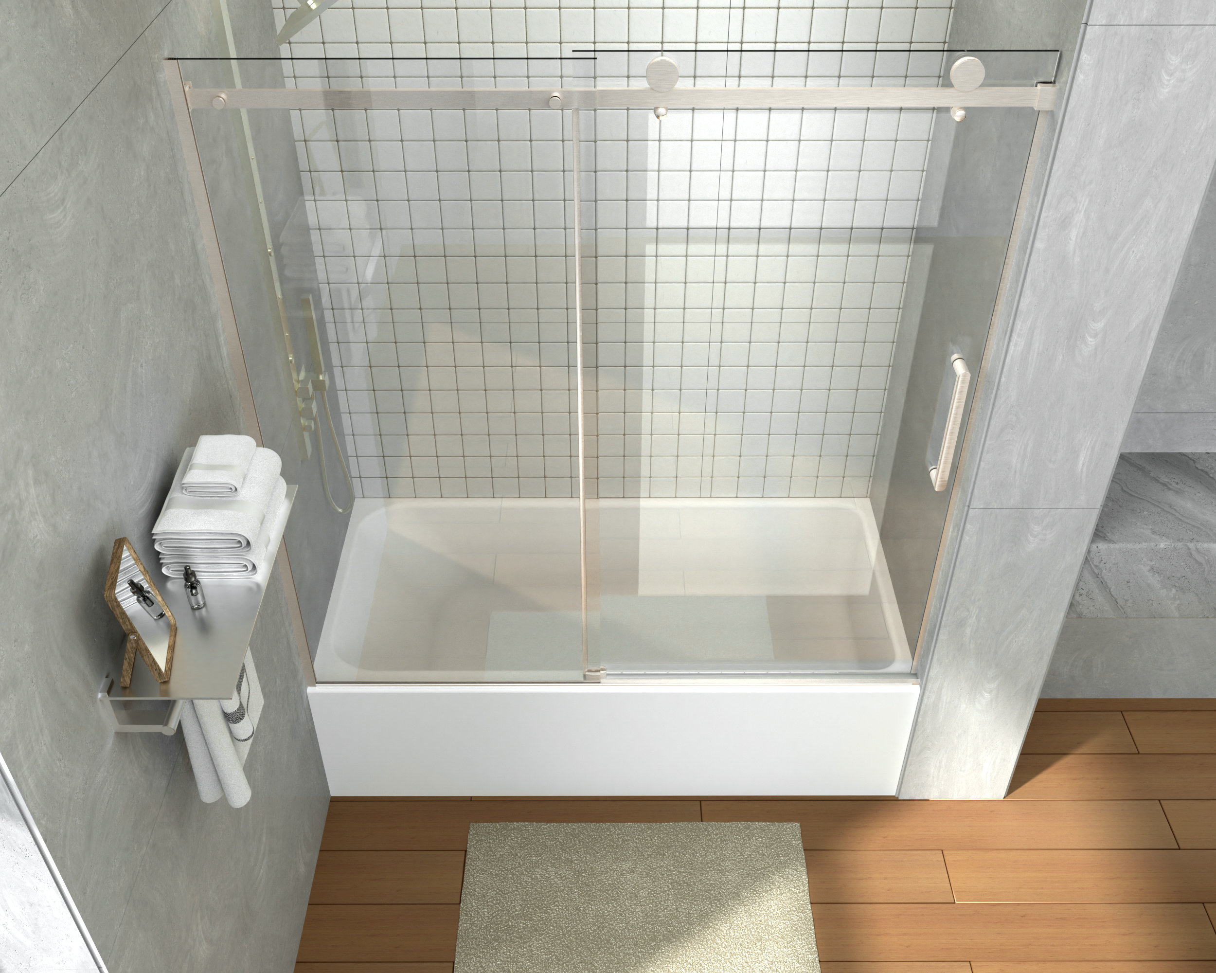 CKB 55'' - 59'' W x 60'' H Single Sliding Frameless Tub Door with Clear ...