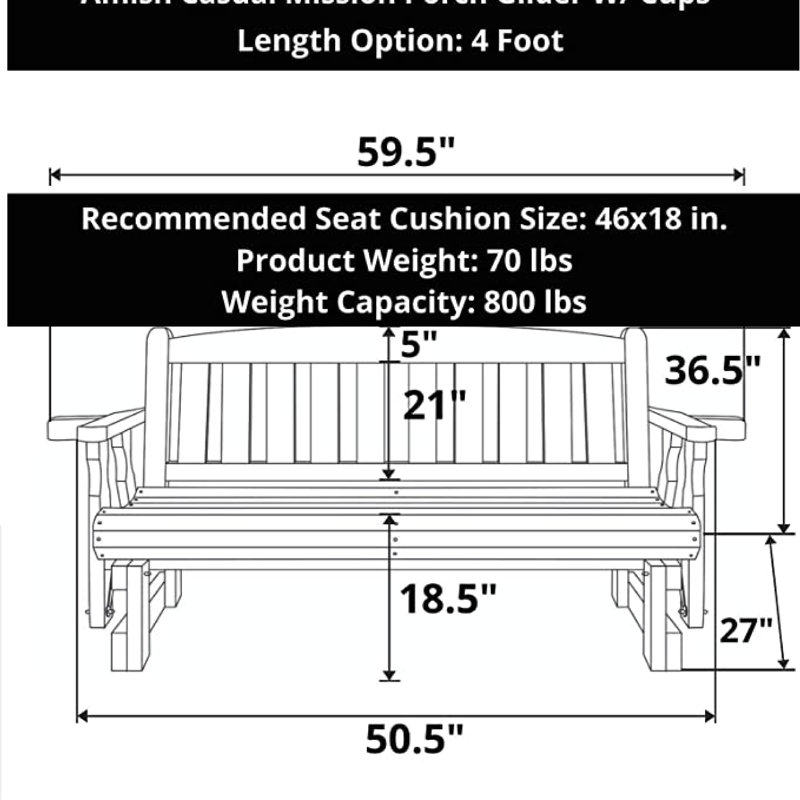 Amish Casual Heavy Duty 800 Lb Mission Treated Porch Glider Bench, 4ft ...