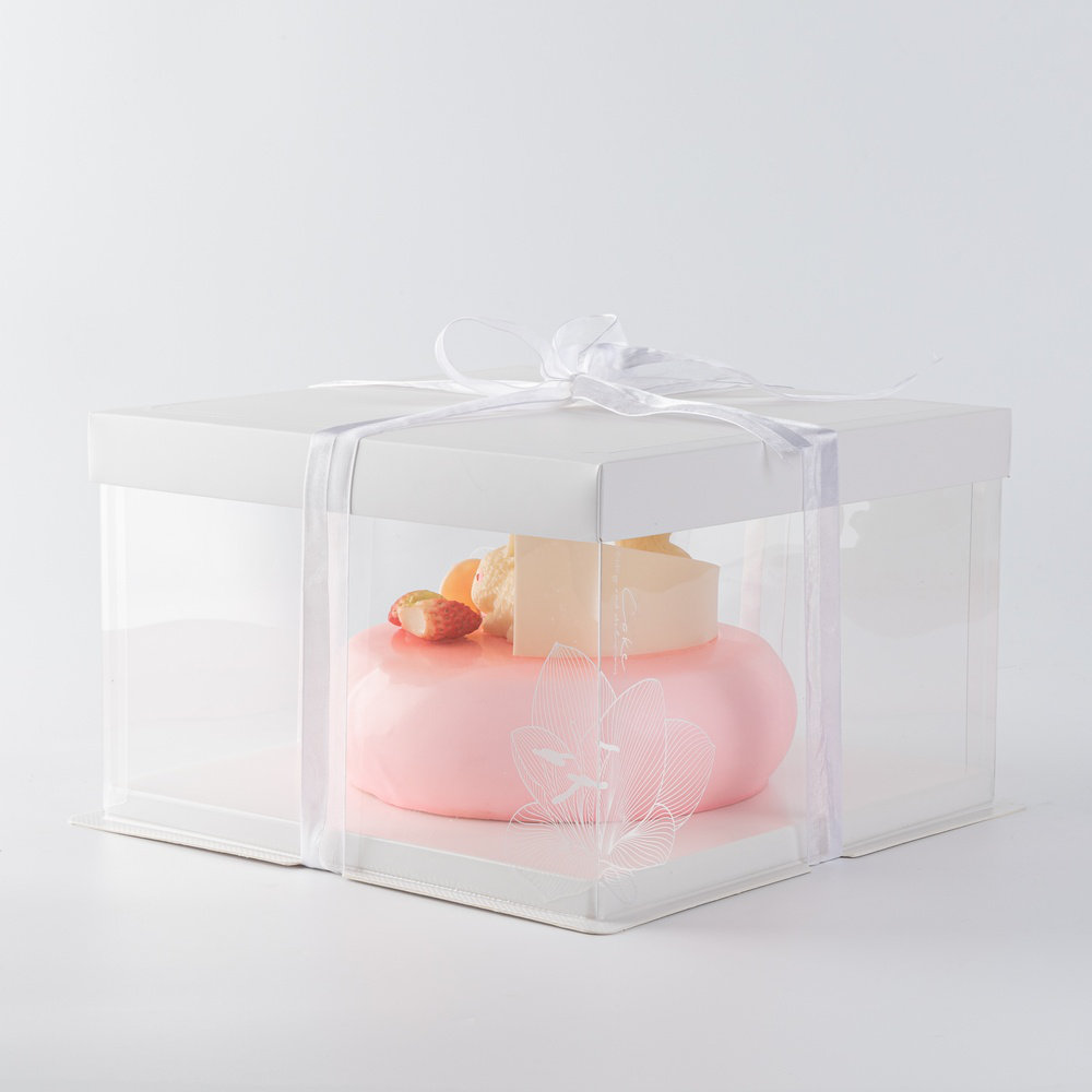 Restaurantware Sweet Vision Square Clear Plastic Cake Box White Lid