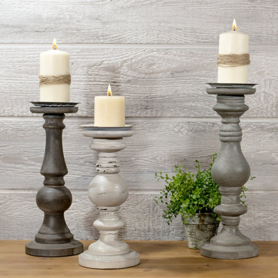 Gracie Oaks 3 Piece Vintage Tall Wood Candlestick Set & Reviews | Wayfair