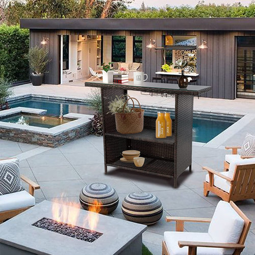 Latitude Run® Bar Counter With Wicker Outer Material & Reviews | Wayfair