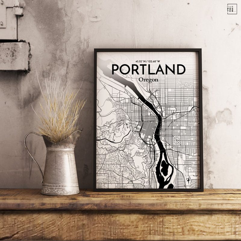 OurPoster.com Portland City Map On Paper Graphic Art | Wayfair