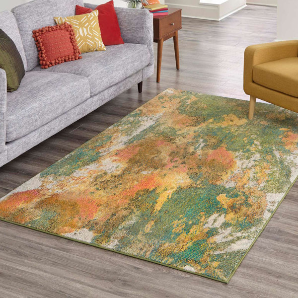 Wade Logan® Ansela Performance Green/Orange Rug | Wayfair