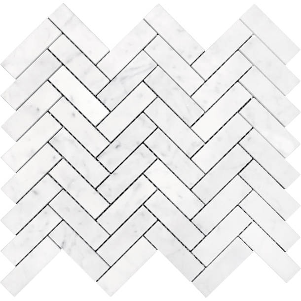 Belluno Designs Bianco Carrara 1" x 4" Marble Herringbone Honed Mosaic ...