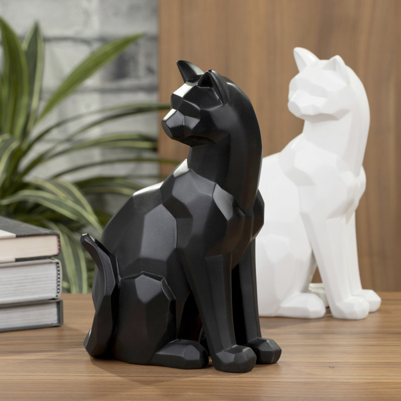 Ebern Designs Bostobrick Carved Angle Sitting Cat Modern Decor ...