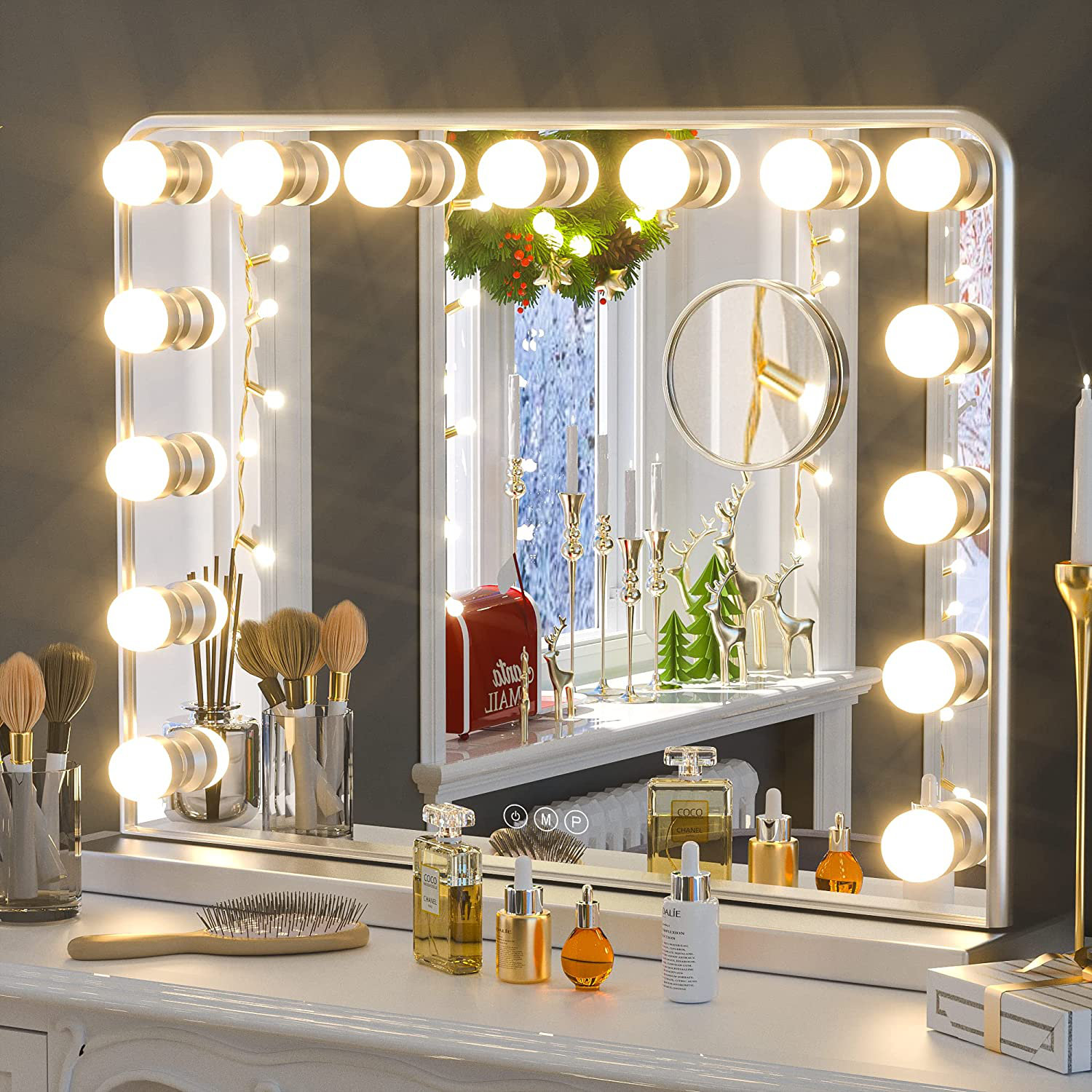 Latitude Run® Venetian Lighted Hollywood Frame Makeup Mirror with 3 ...
