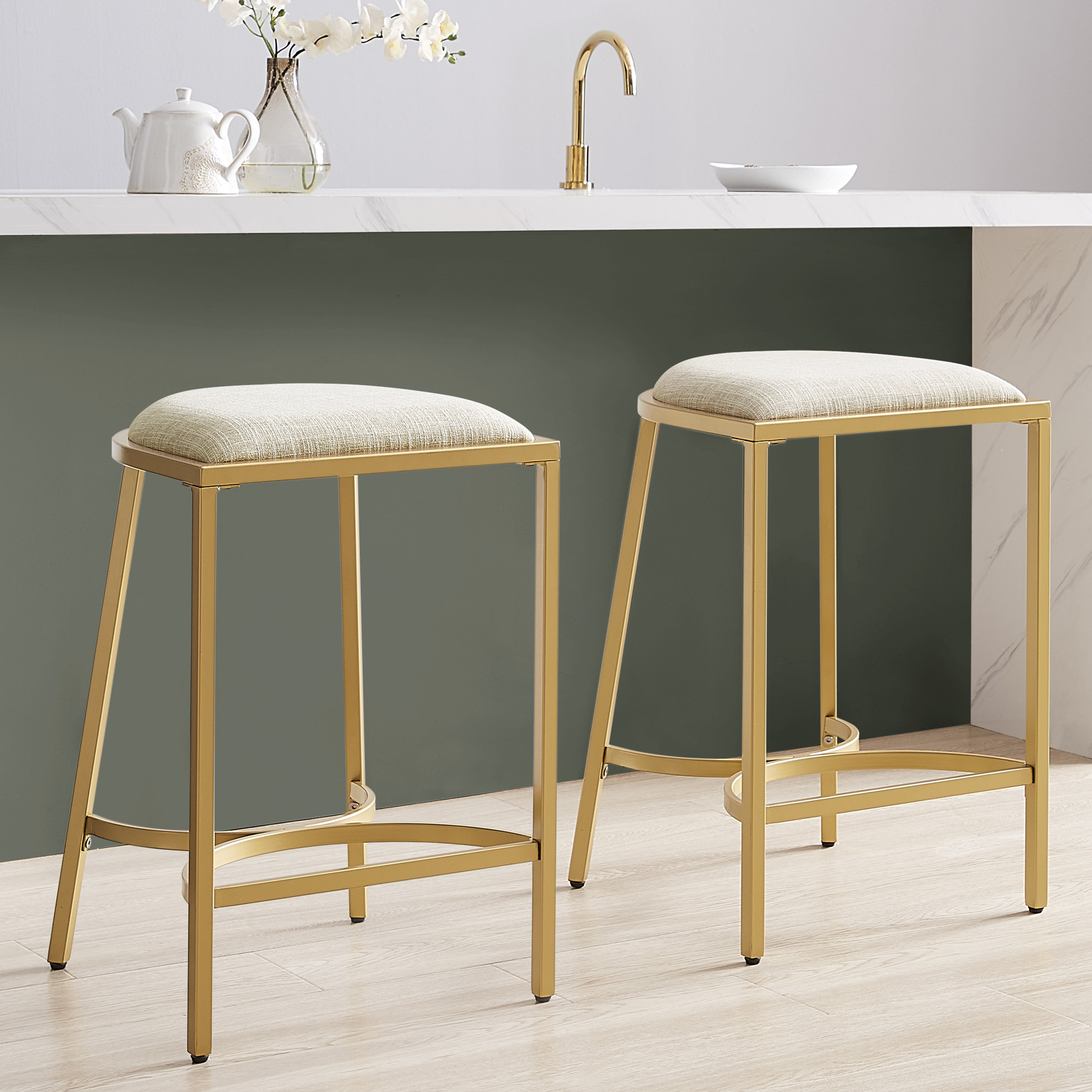 Latitude Run® Ellery 2Pc Counter Stool Set Oatmeal/Gold - 2 Stools ...