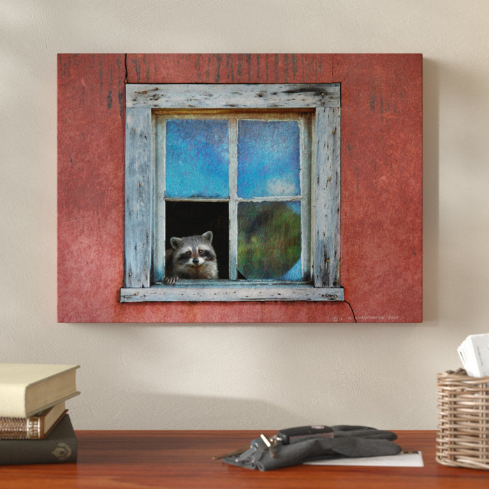 Millwood Pines Raccoon Window by Chris Vest - Print on Canvas | Wayfair