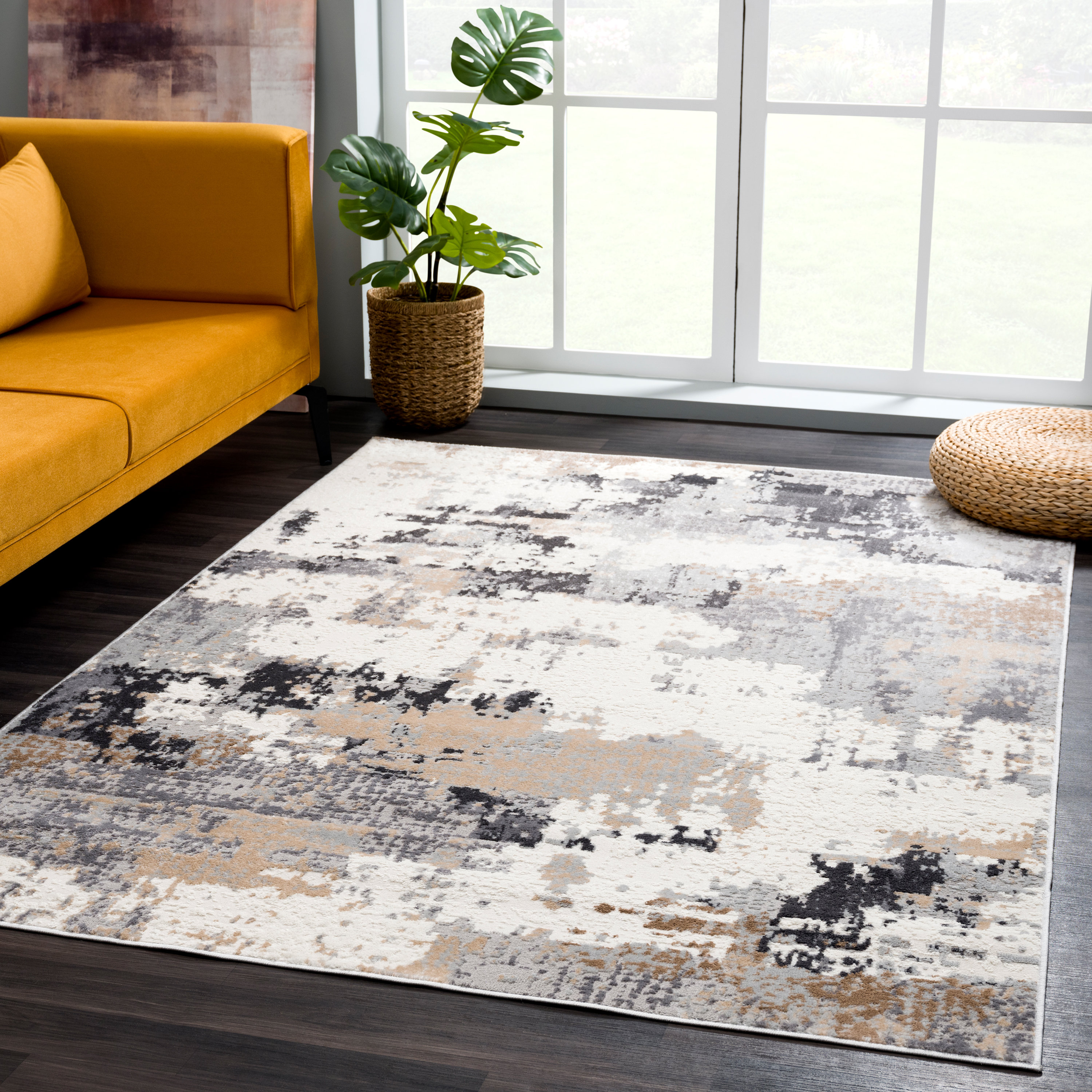 17 Stories Haenisch DUN190A Contemporary Warm Grey Distressed Area Rug ...