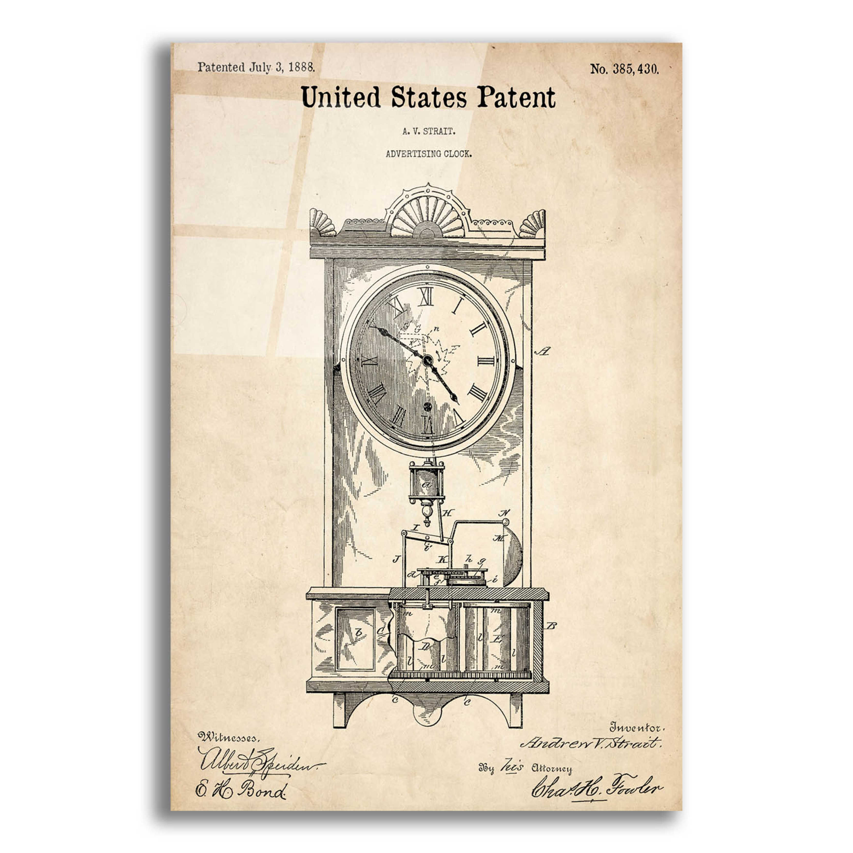 Williston Forge Mantel Clock Patent Parchment On Plastic/Acrylic ...