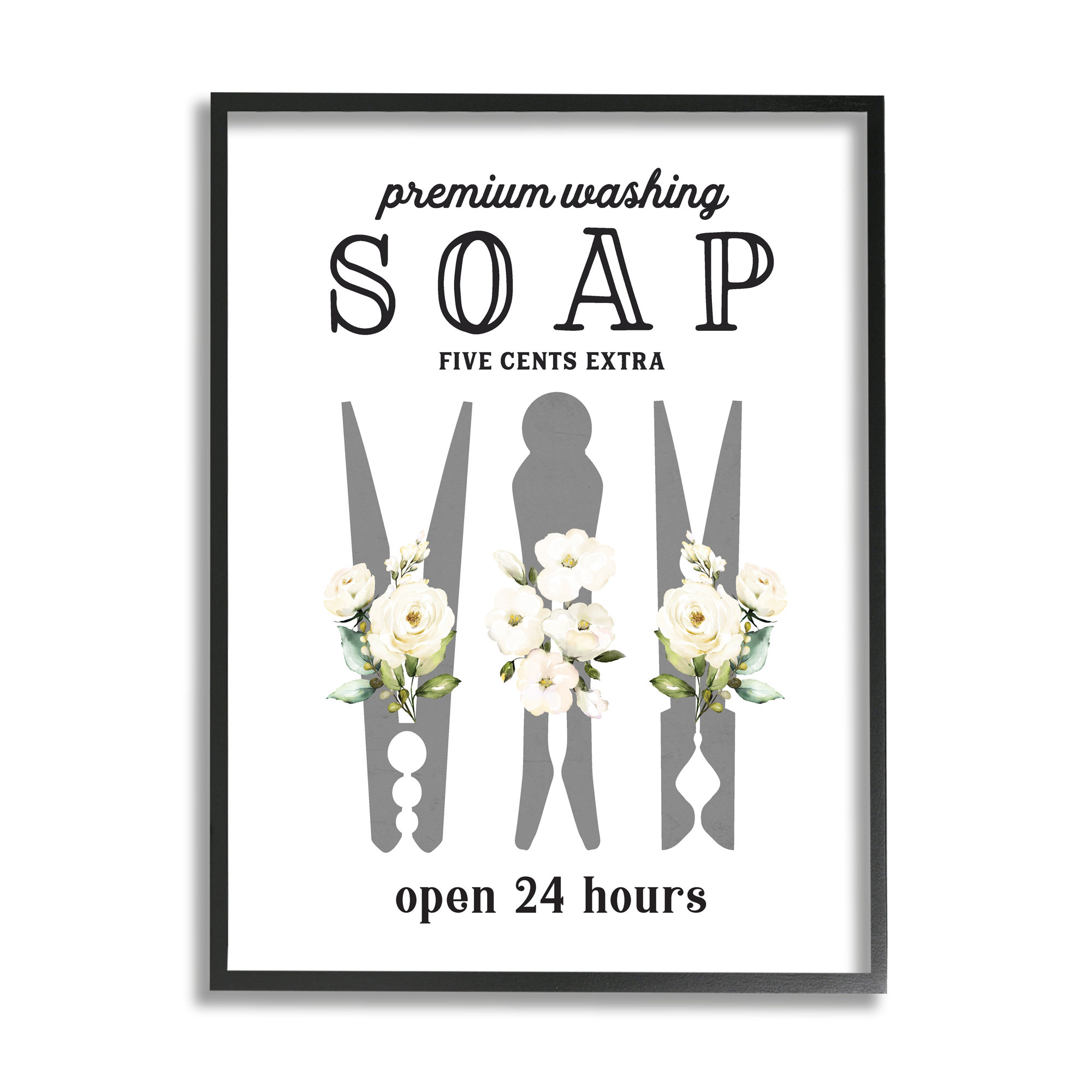 Stupell Industries Floral Clothespin Silhouette Vintage Script Soap ...