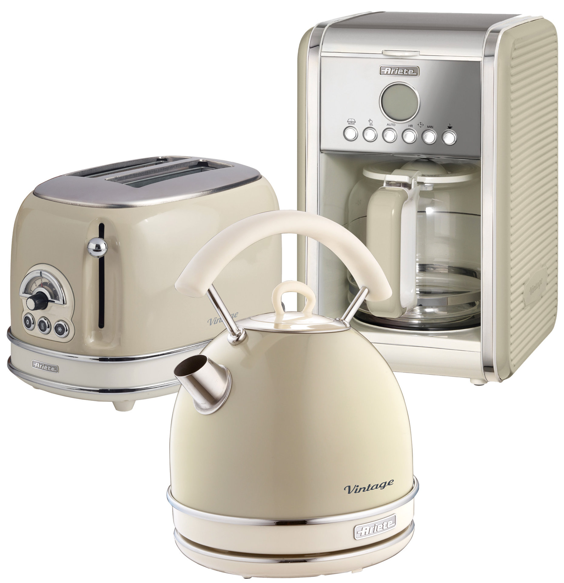 Ariete Vintage 1.7L Stainless Steel Dome Kettle with 2 Slice Toaster ...