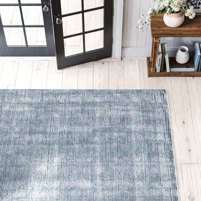 Birch Lane™ Plainsfield Handmade Hand Loomed Wool Ivory/Navy Rug ...