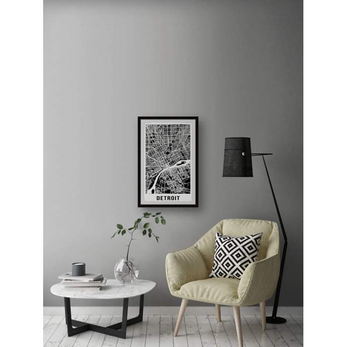 Trinx Detroit Street Map Framed On Paper by Marmont Hill Graphic Art ...