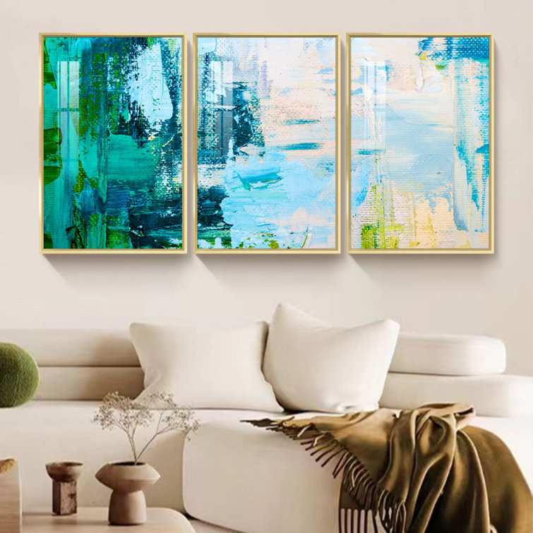 Brayden Studio® Abstract - 3 Piece Picture Frame Painting on Canvas ...