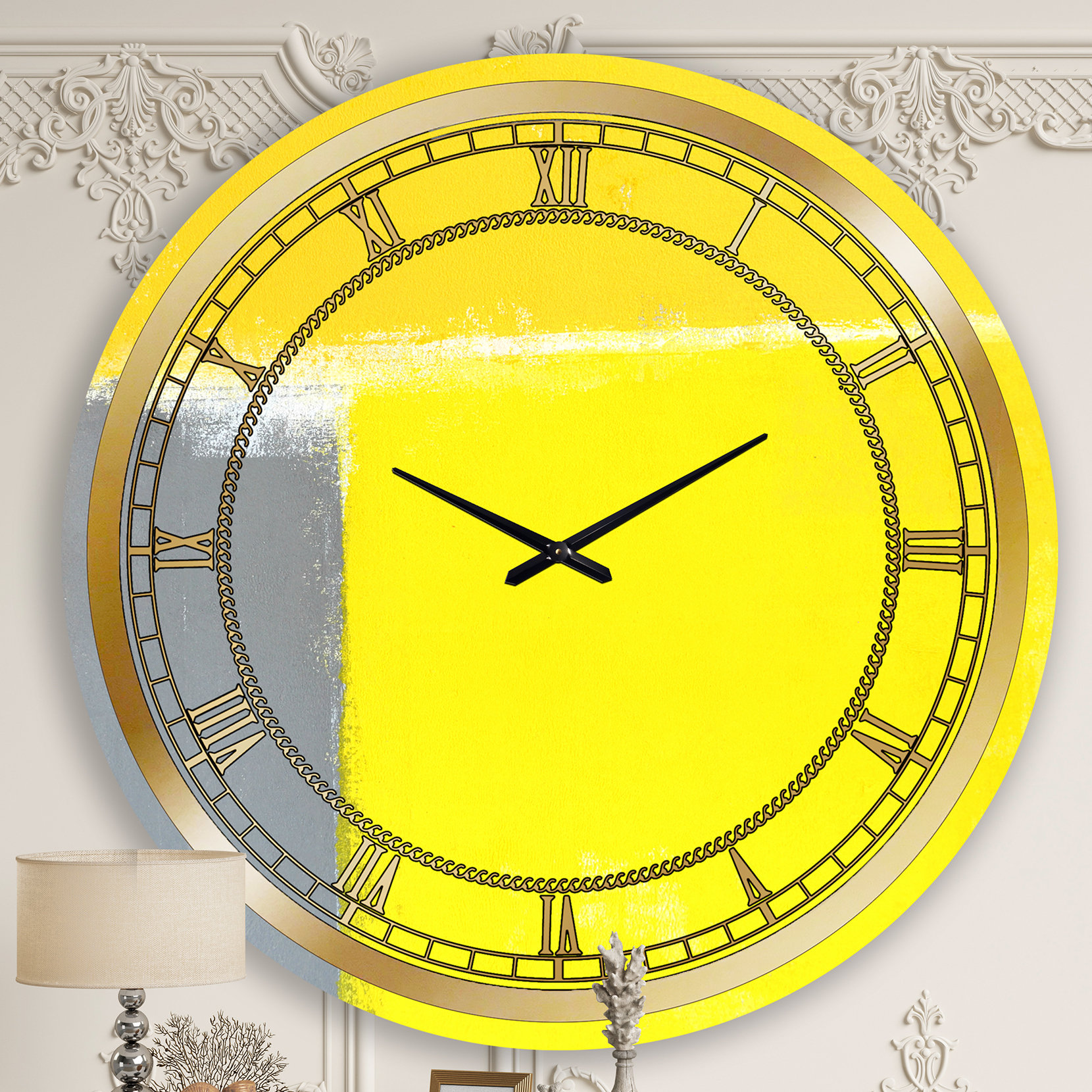 East Urban Home Gray and Yellow Blue Abstract IX - Modern wall clock ...