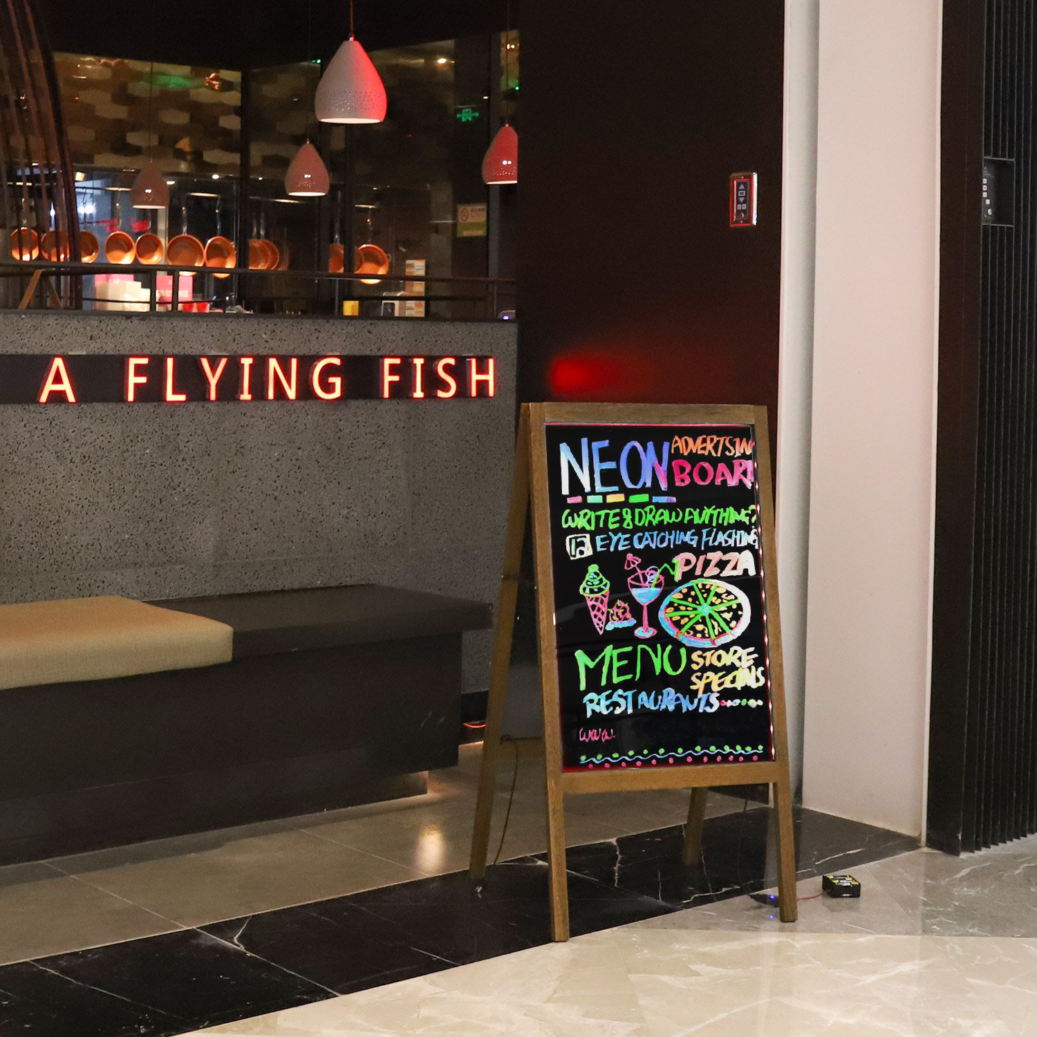 UNHO Led Lighted Double Side Sidewalk Pavement A Frame Chalkbaord Wood ...