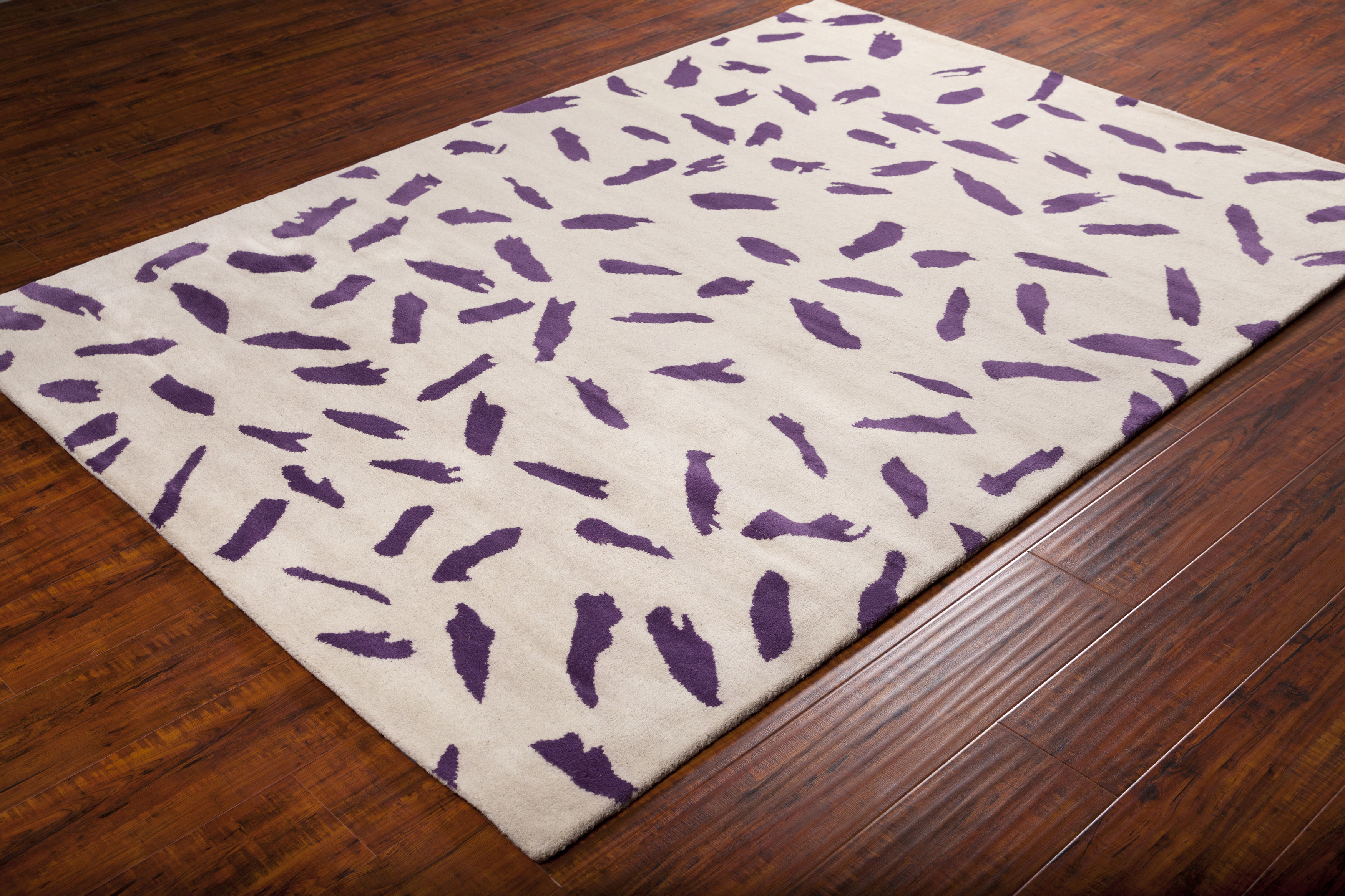 Chandra Tufted Wool Cream; Purple Rug | Wayfair