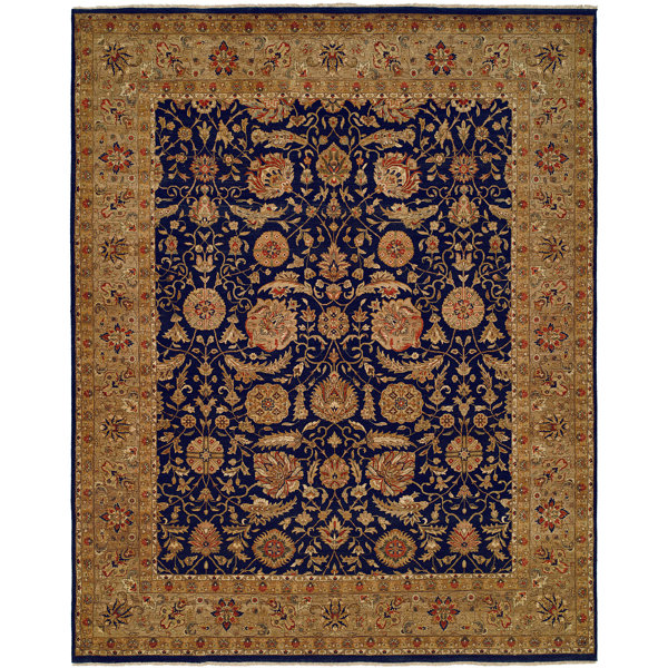 Meridian Rugmakers Diphu Handmade Hand-Knotted Wool Navy/Camel Rug ...