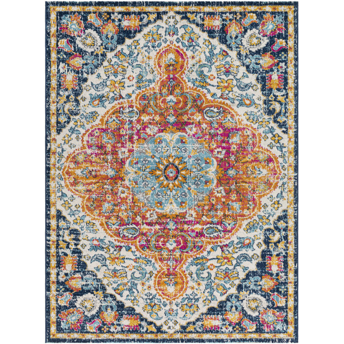 Langley Street Hibner Performance Saffron/Navy/Pink Rug & Reviews | Wayfair