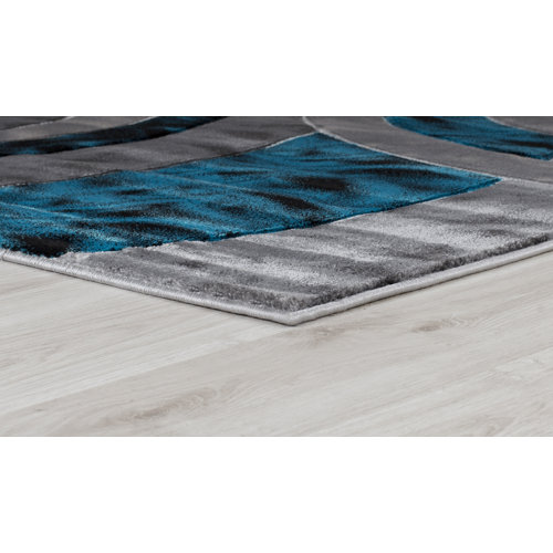 Wrought Studio Adonia Performance Turquoise / Gray Rug & Reviews | Wayfair