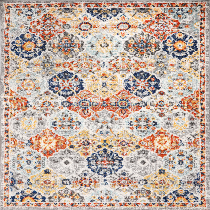 Bungalow Rose Drogo Oriental Orange/Navy/Gray Area Rug | Wayfair