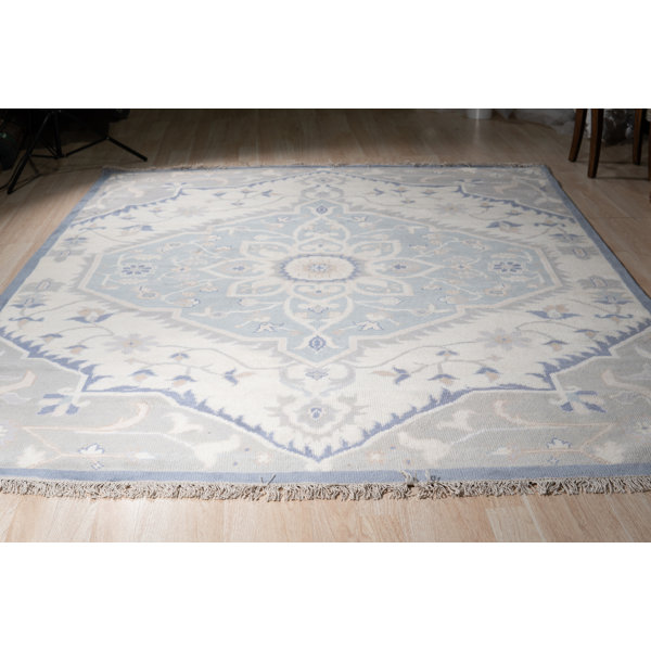 Eastern Rugs Heriz Handmade Hand-Knotted Wool Ivory/Blue Rug | Wayfair