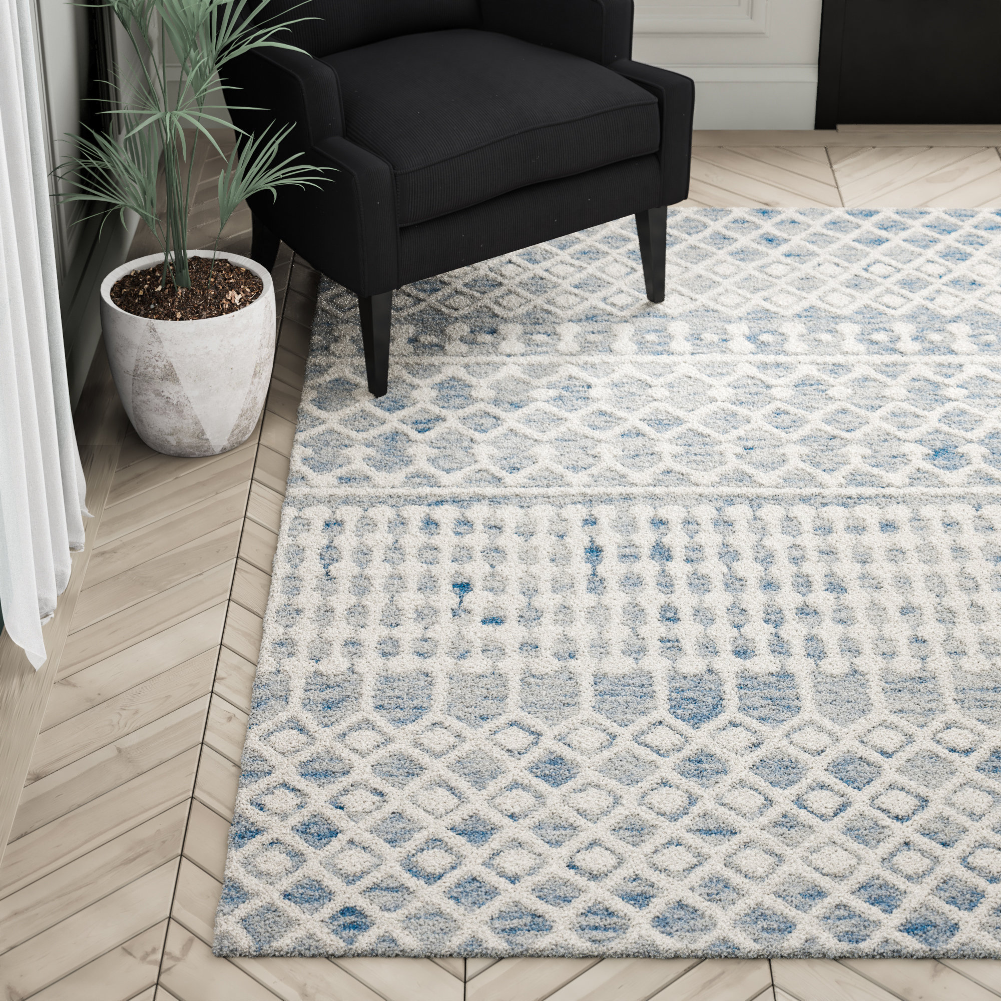 Greyleigh™ Jeannine Handmade Hand Tufted Wool Blue/Ivory Rug | Wayfair