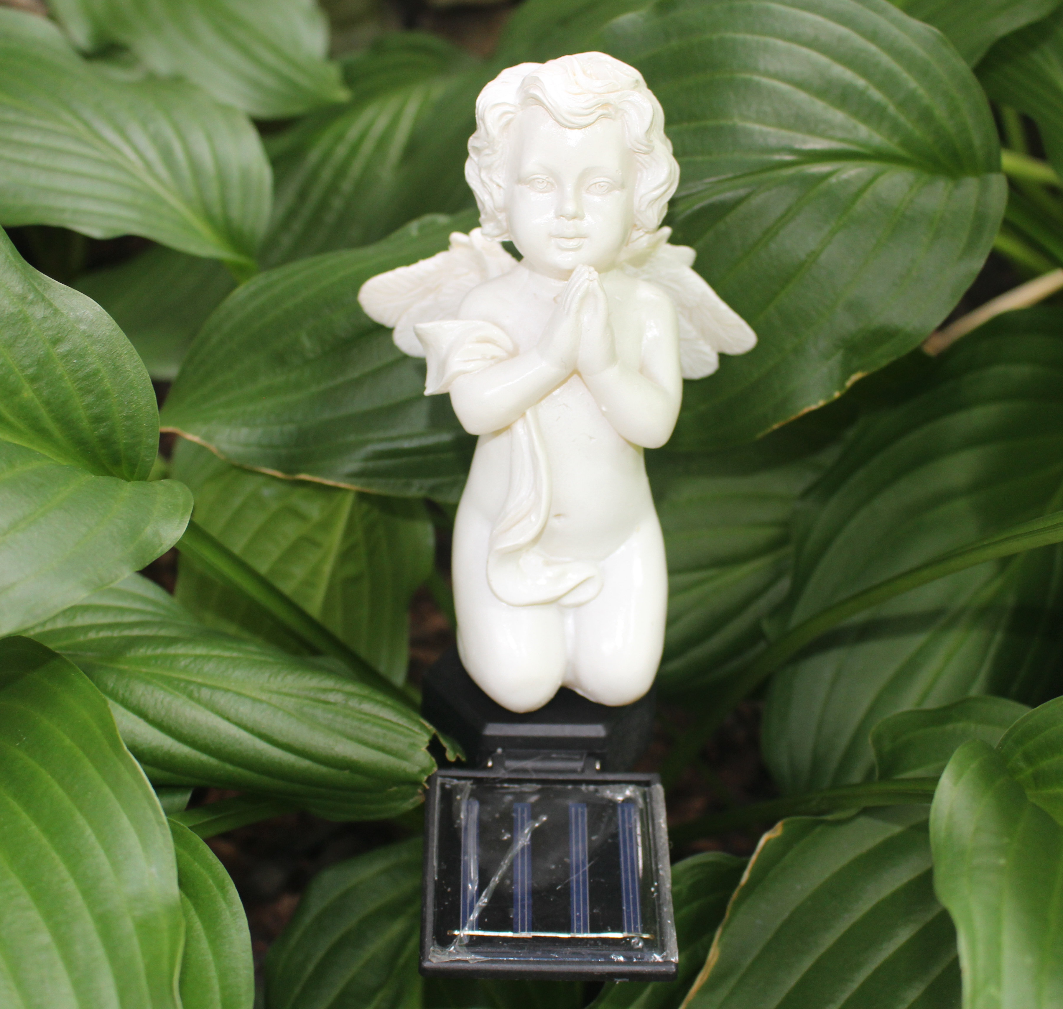 Amples Solar Powered Pray Cherub Angel Resin Statue Figurine Garden