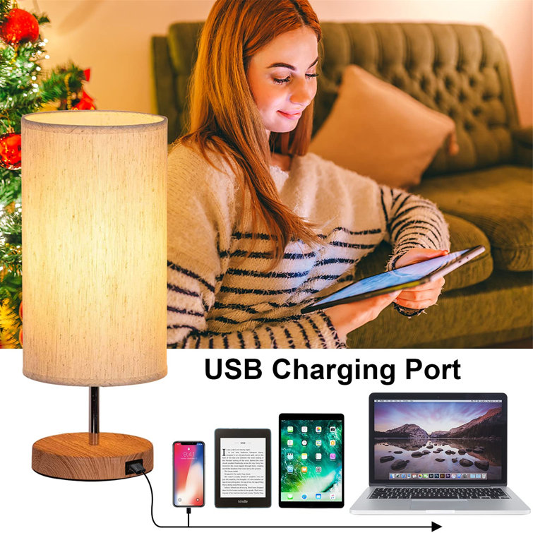 17 Stories Jantjedine 15Cm Brown Desk Lamp Set with USB and Outlet ...