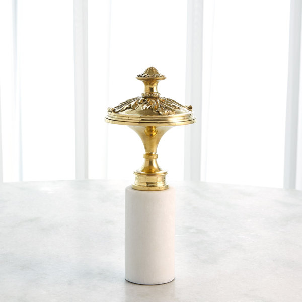 Global Views Newel Cap Sculpture-Brass/White Marble | Wayfair