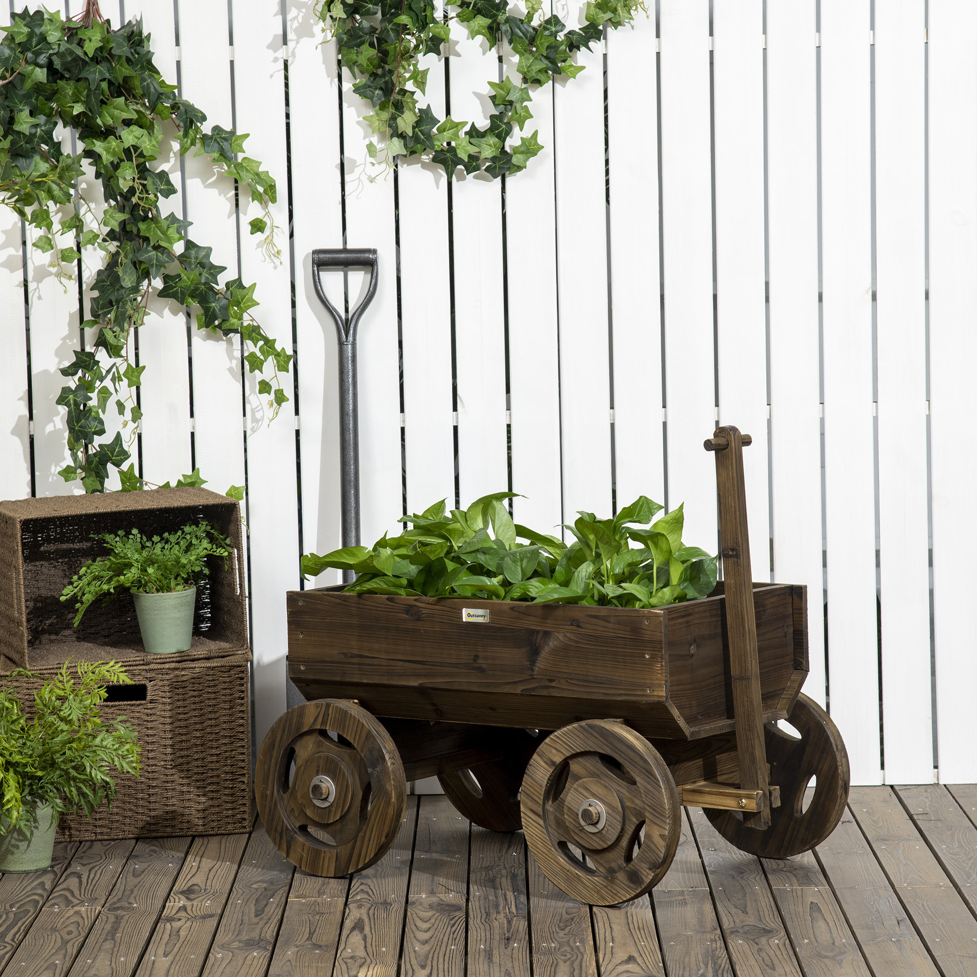 Millwood Pines Wood Flower Cart, Raised Garden Bed W/ Wheels, Planters ...