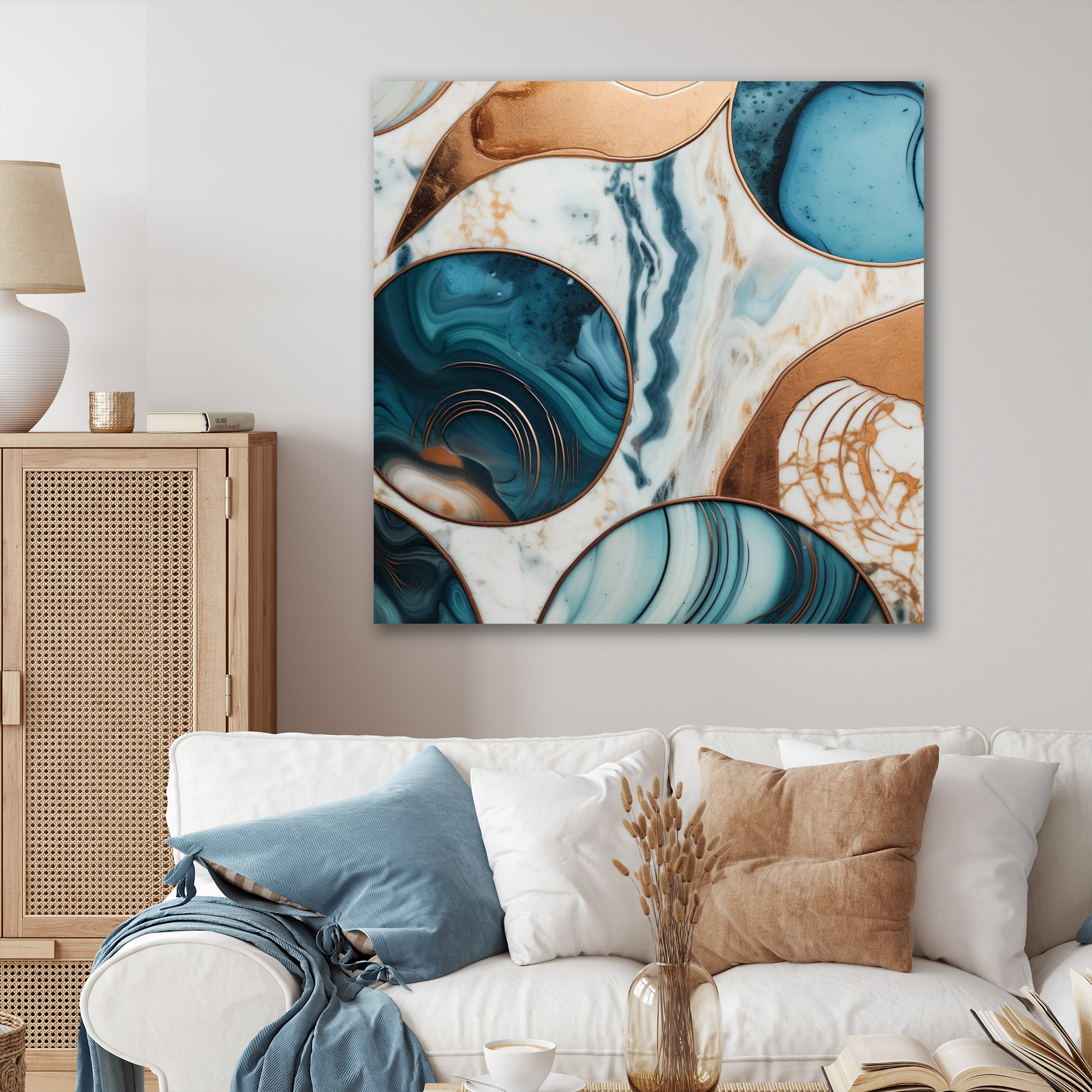 Mercer41 Blue Gold Half Circle Marble Abstract II On Canvas Print | Wayfair