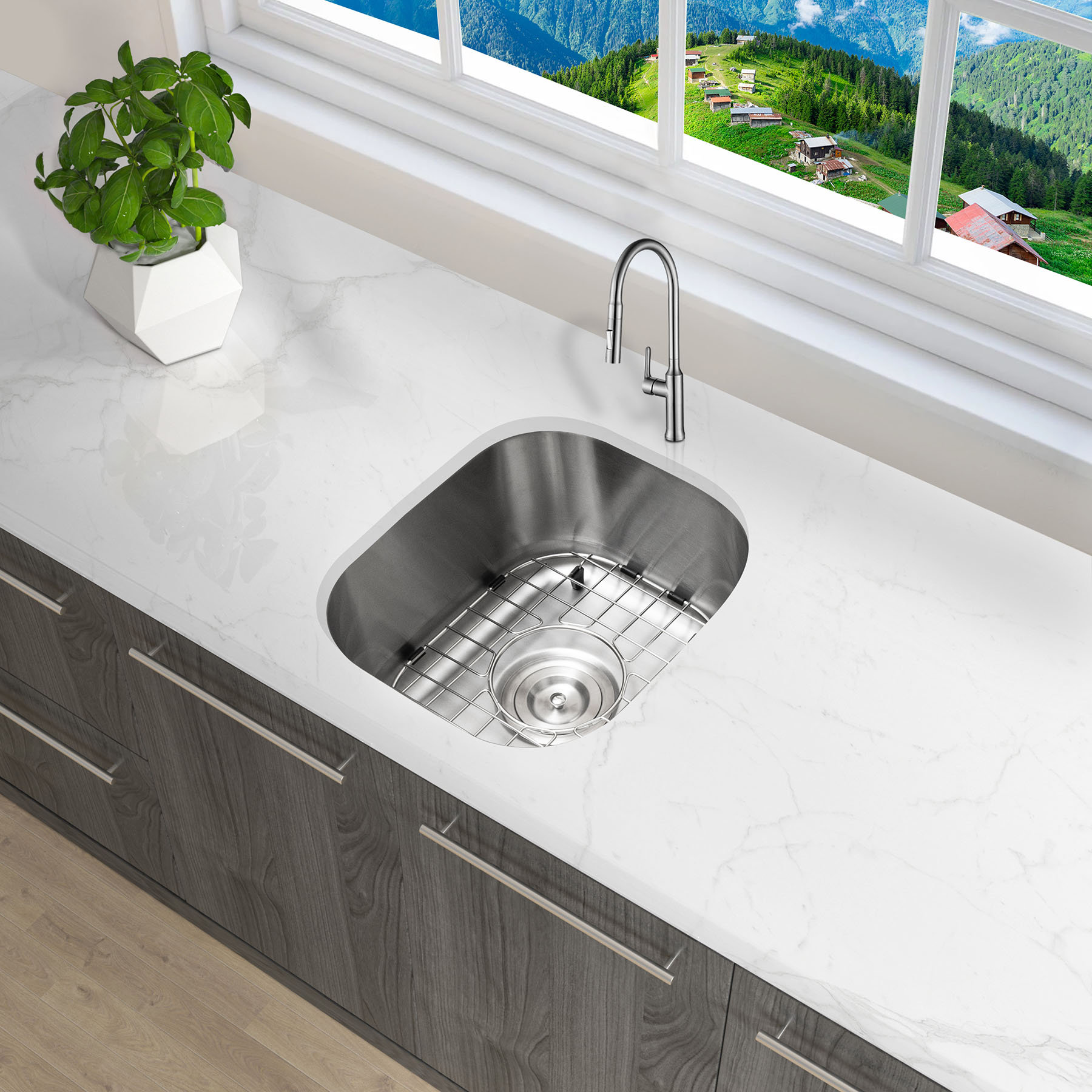 KBFmore 13 Inch Gauge Undermount Single Bowl Kitchen Bar Sink with Sink ...