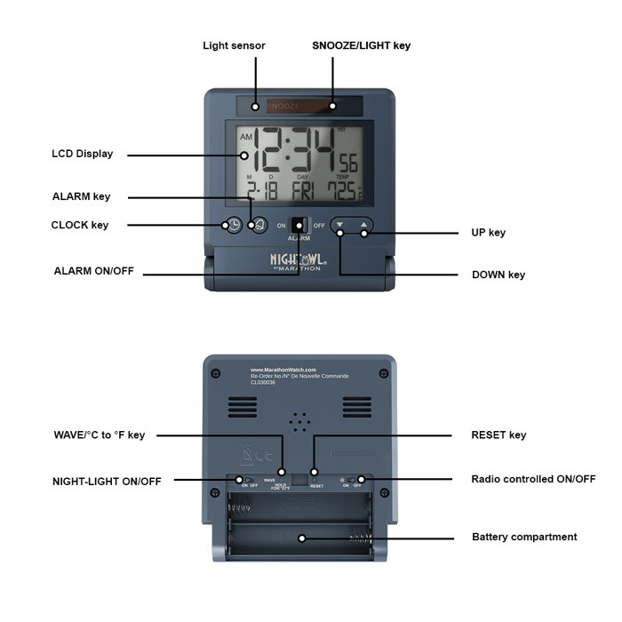 Marathon Watch Company Digital Atomic Tabletop Clock with Alarm ...
