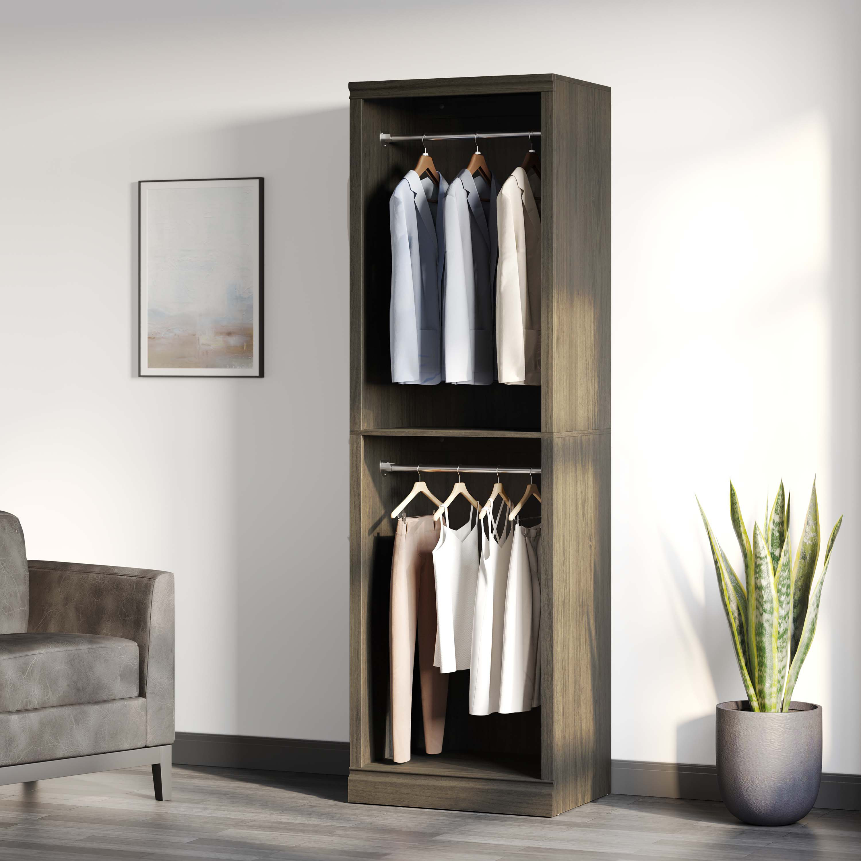 Scott Living Nolan 25" Wardrobe Closet with 2 Shelves and 2 Clothes Rod ...