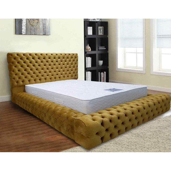 Sultan Bed King Plush Velvet Mustard | Wayfair.co.uk
