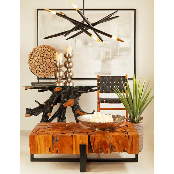 Loon Peak® Rocton Black Teak Wood Live Edge Tree Stump Console Table ...