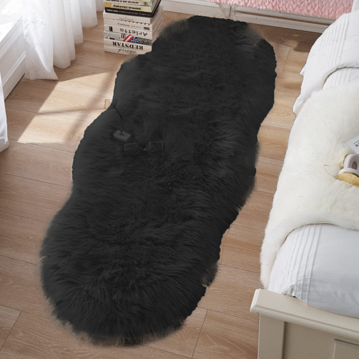 Everly Quinn Faux Fur Black Rug & Reviews | Wayfair