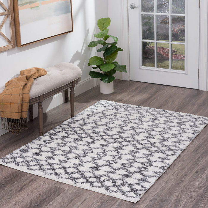 Union Rustic Sisson Geometric Shag White Area Rug & Reviews | Wayfair