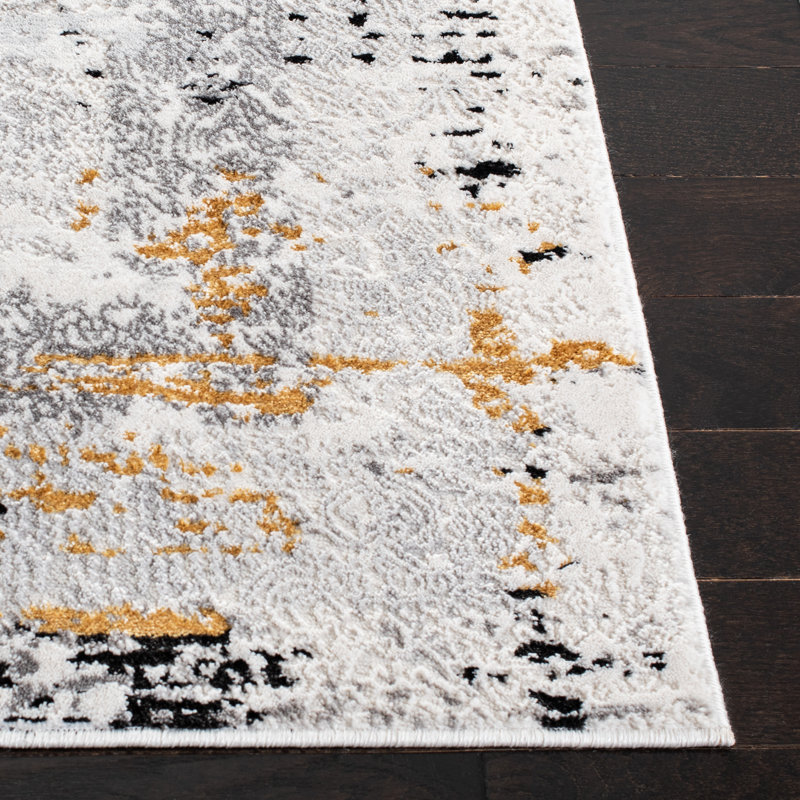 Steelside™ Acosta Machine Woven / Power Loomed Gray/Gold/Black Rug ...